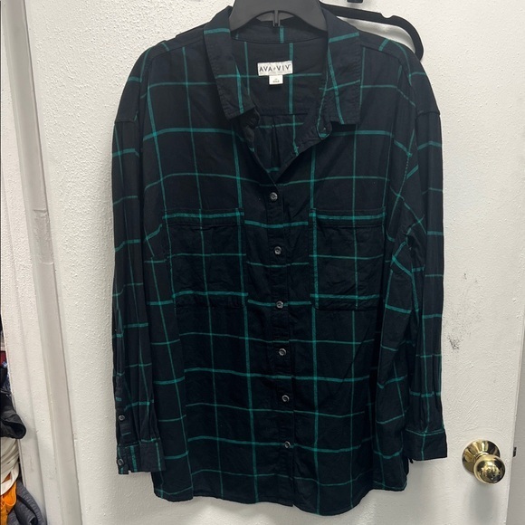 Ava & Viv | Tops | Ava Viv Black And Teal Plaid Top | Poshmark